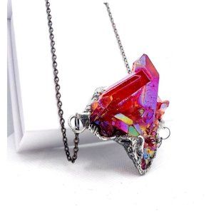 Hand Crafted | Jewelry | Huge Red Aura Quartz Crystal Necklace Handmade ...